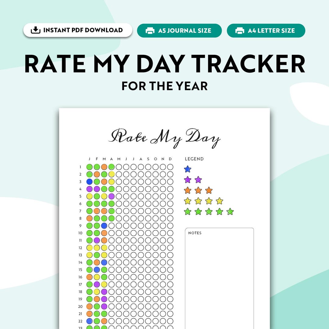 RATE My DAY Tracker Yearly PRINTABLE Journal Page Printable Planner ...