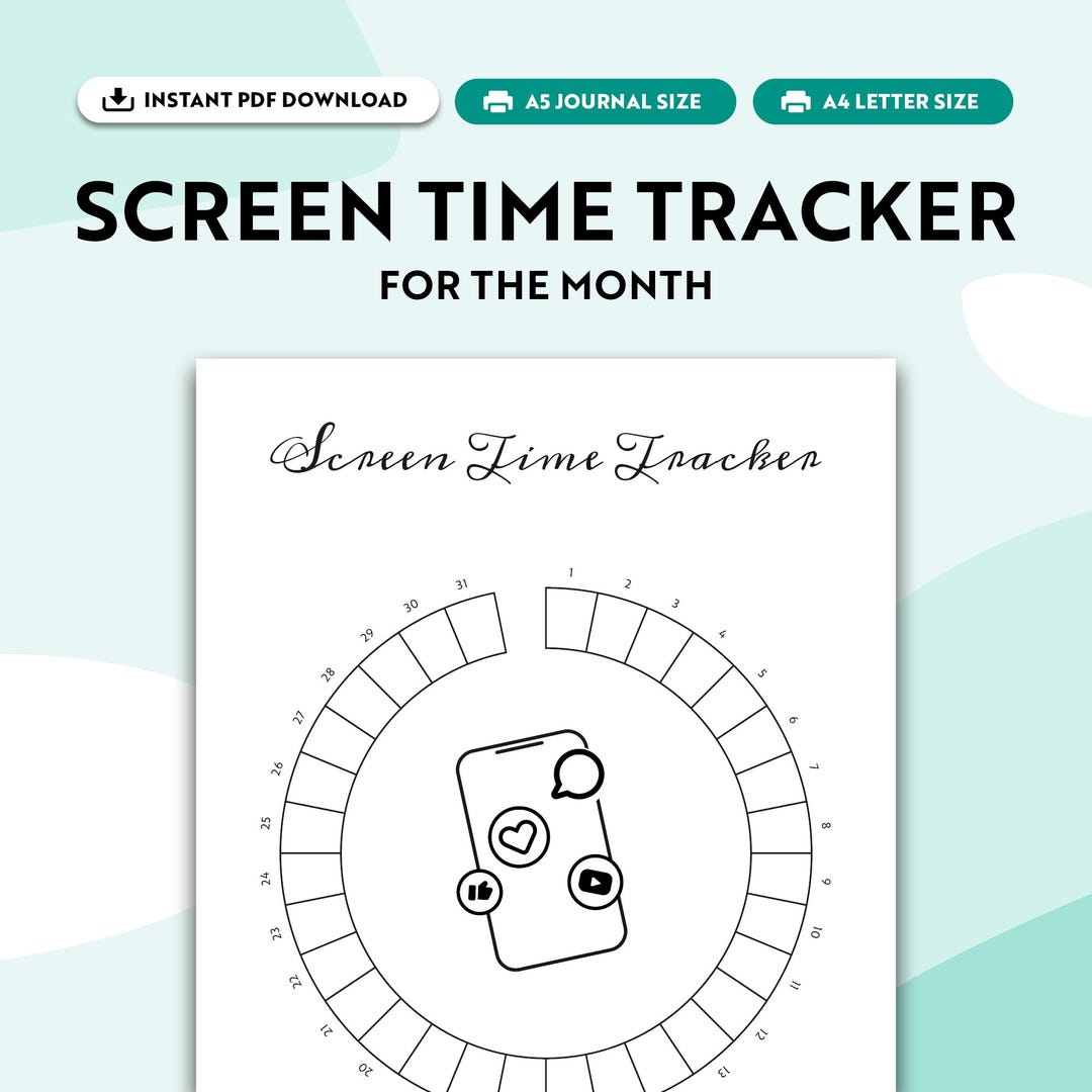 SCREEN TIME Tracker Monthly PRINTABLE Journal Page Planner Page Monthly ...