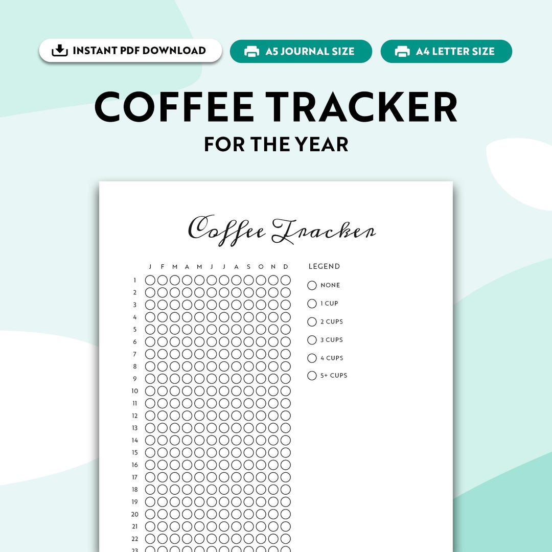 COFFEE Tracker Yearly PRINTABLE Journal Page Planner Health Tracker Caffeine Tracker Track ...