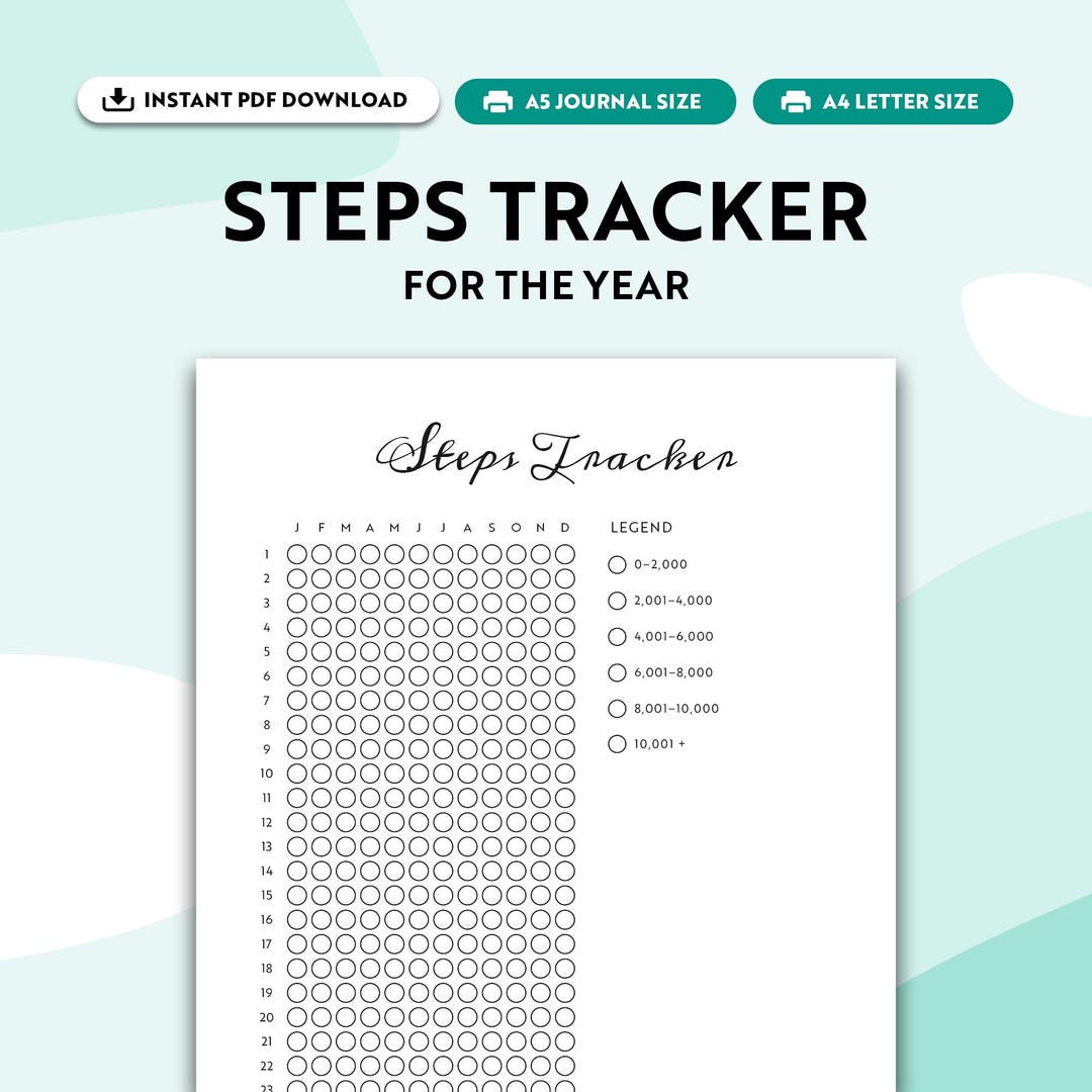 STEPS Tracker Yearly PRINTABLE Journal Page Planner Page Fitness ...