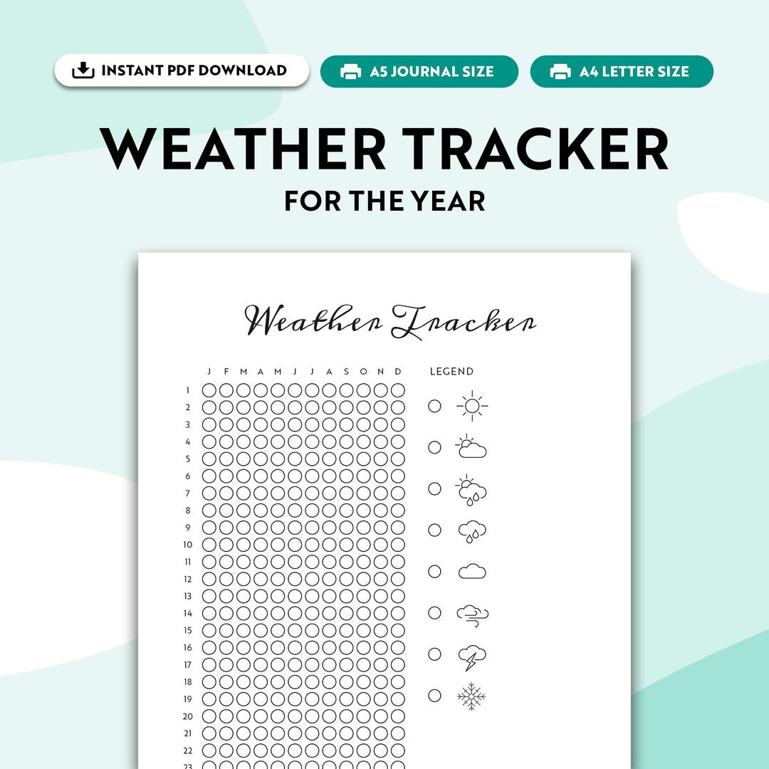 WEATHER Tracker Yearly PRINTABLE Journal Page, Weather Tracker, Weather ...