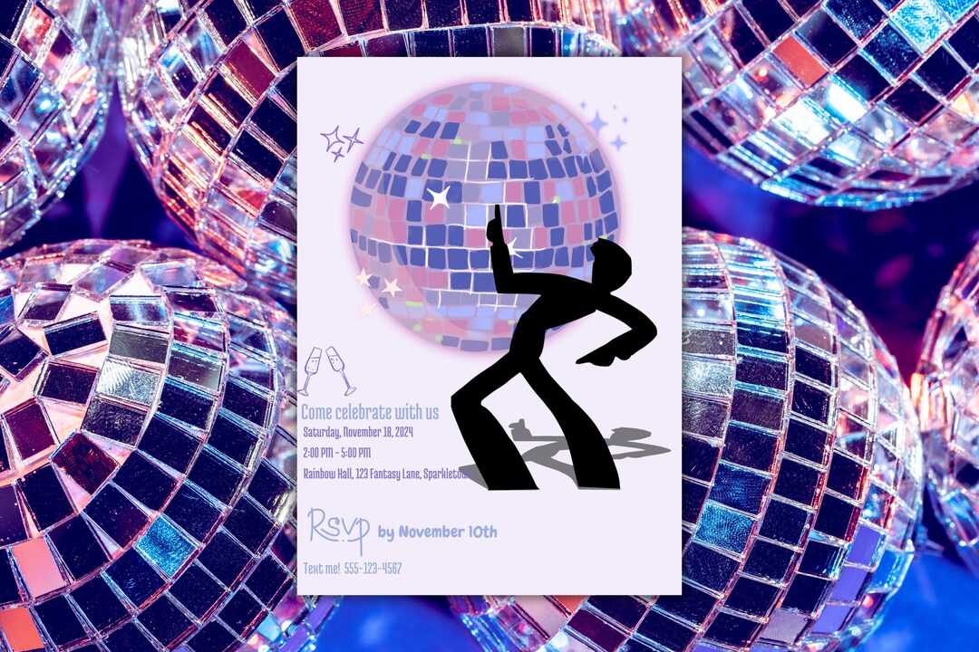 Editable Disco Ball Party Invitation Template | Retro Canva Design ...