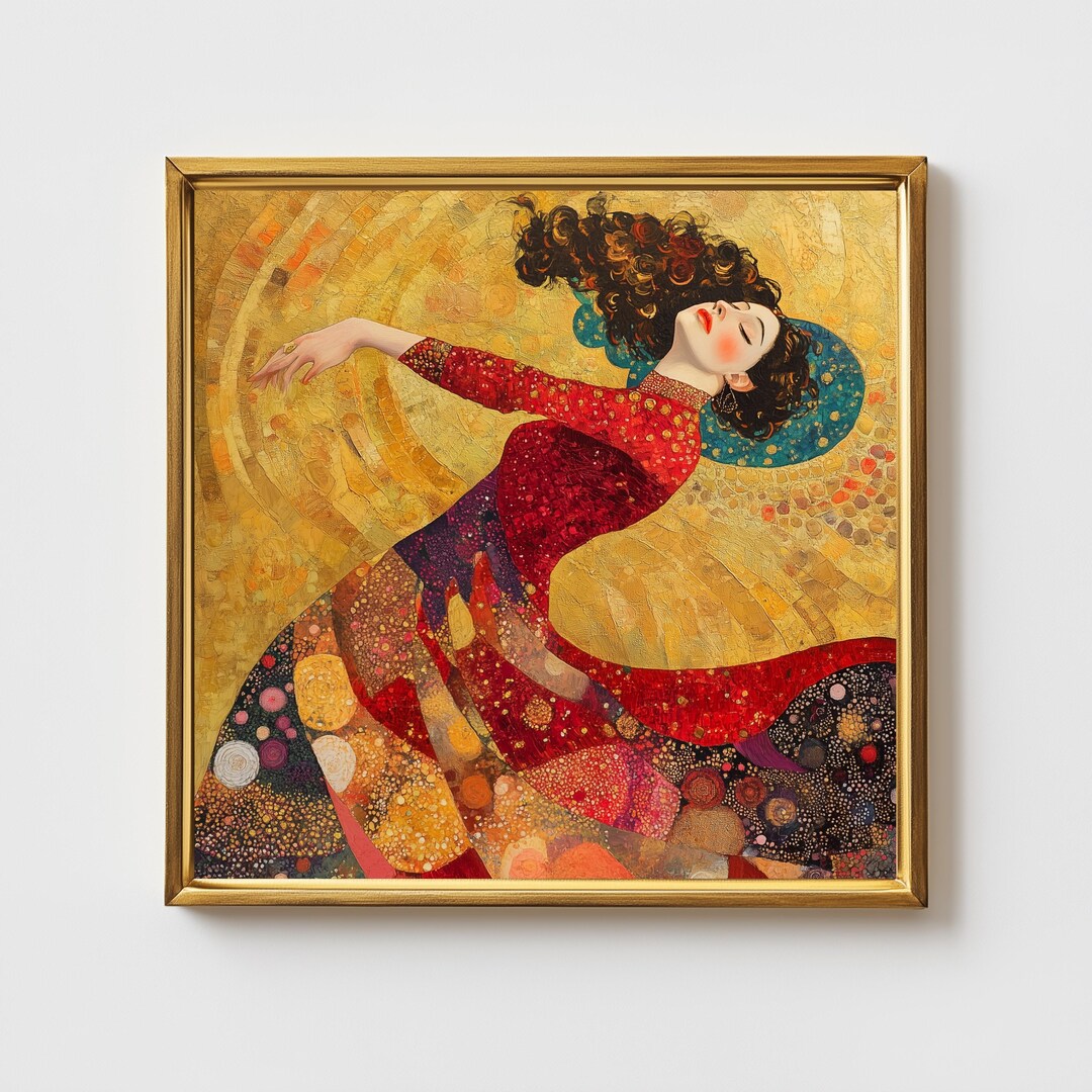 Gustav Klimt Style Woman Dancing Painting. Naive Symbolism Eclectic ...