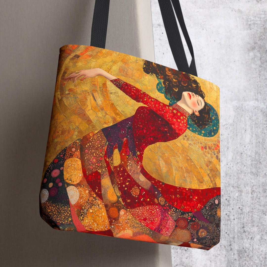Gustav Klimt Colorful Woman Dancing Tote Bag. Naive Naif Handbag ...