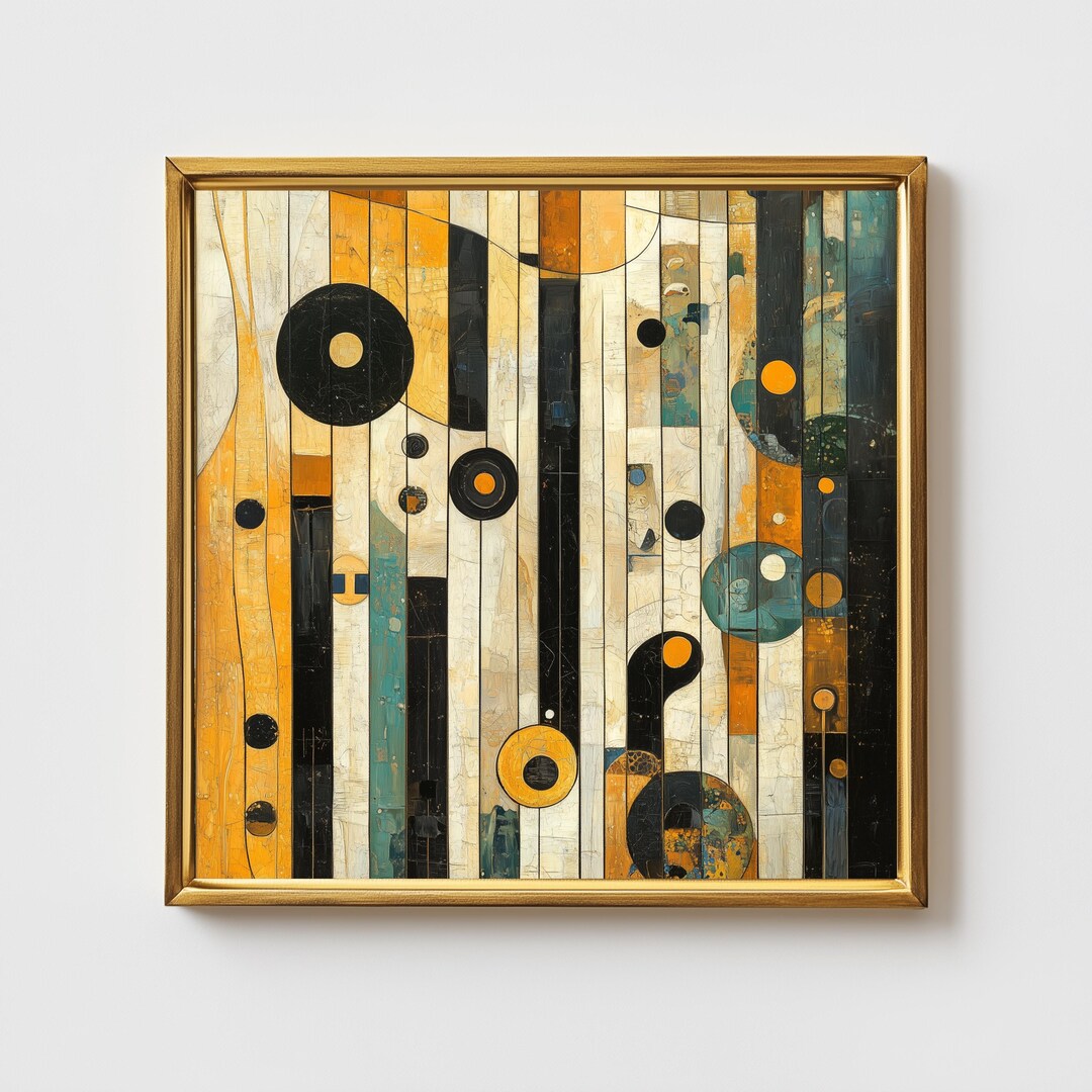 Gustav Klimt Style Abstract Bars Circles Painting. Naive Symbolism ...