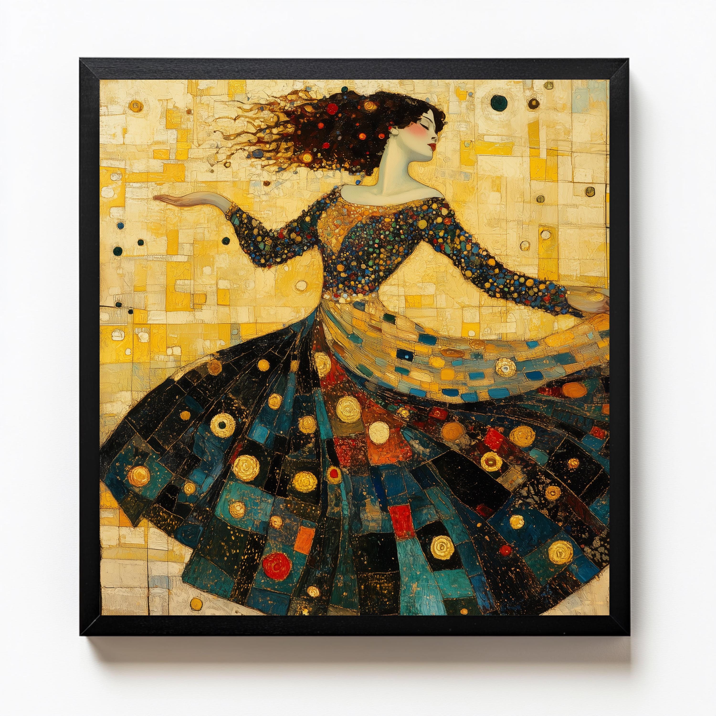Gustav Klimt Style Woman Dancing Skirt Painting. Naive Symbolism ...