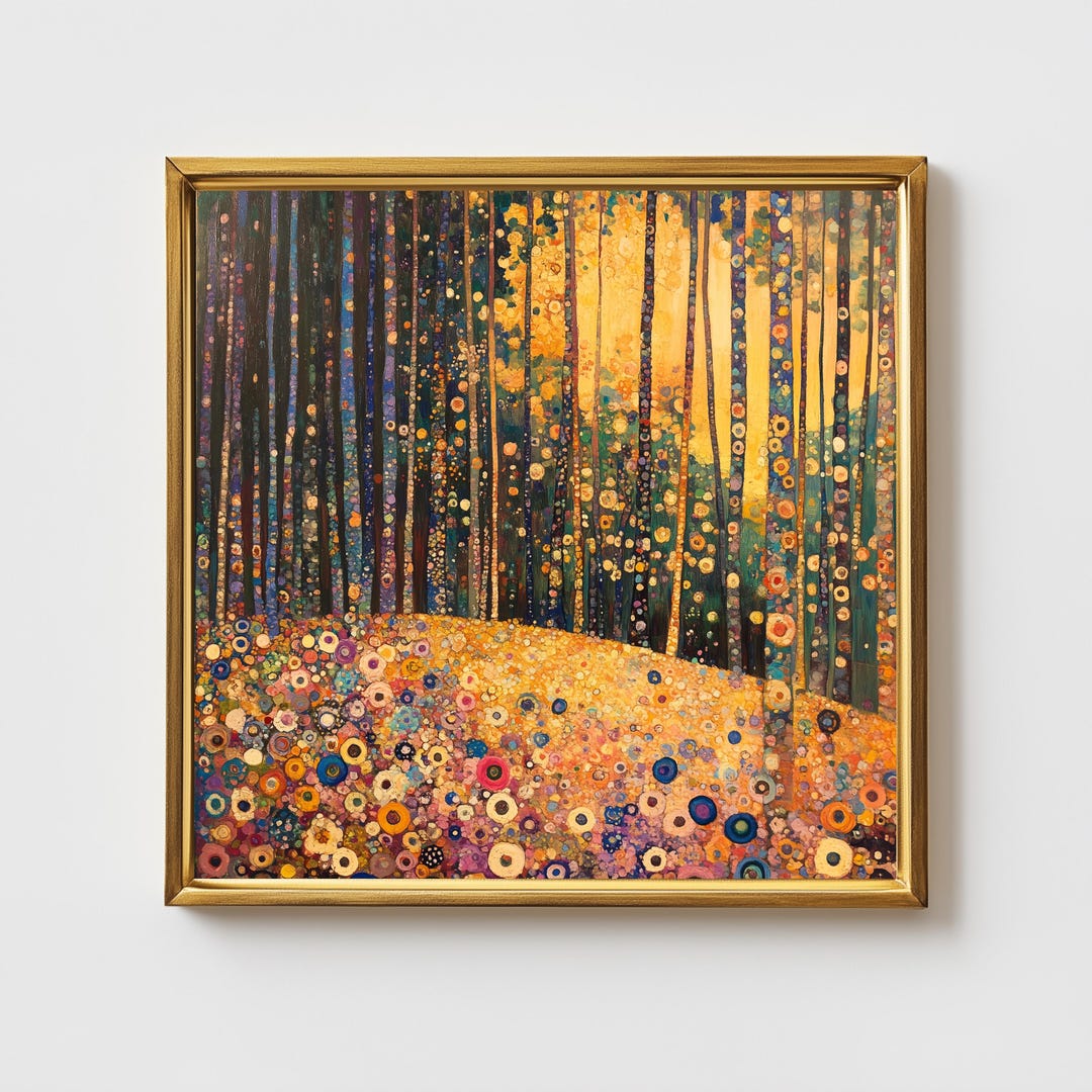 Gustav Klimt Style Forest Painting. Naive Symbolism Eclectic Wall Art ...