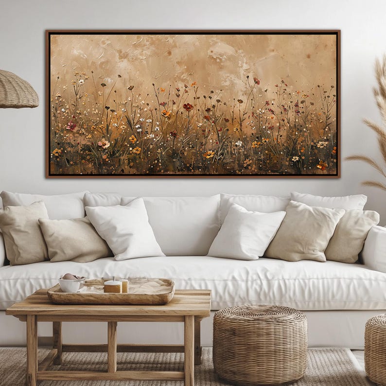 Wildflower Field Framed Wall Art, Abstract Botanical Landscape Sign ...