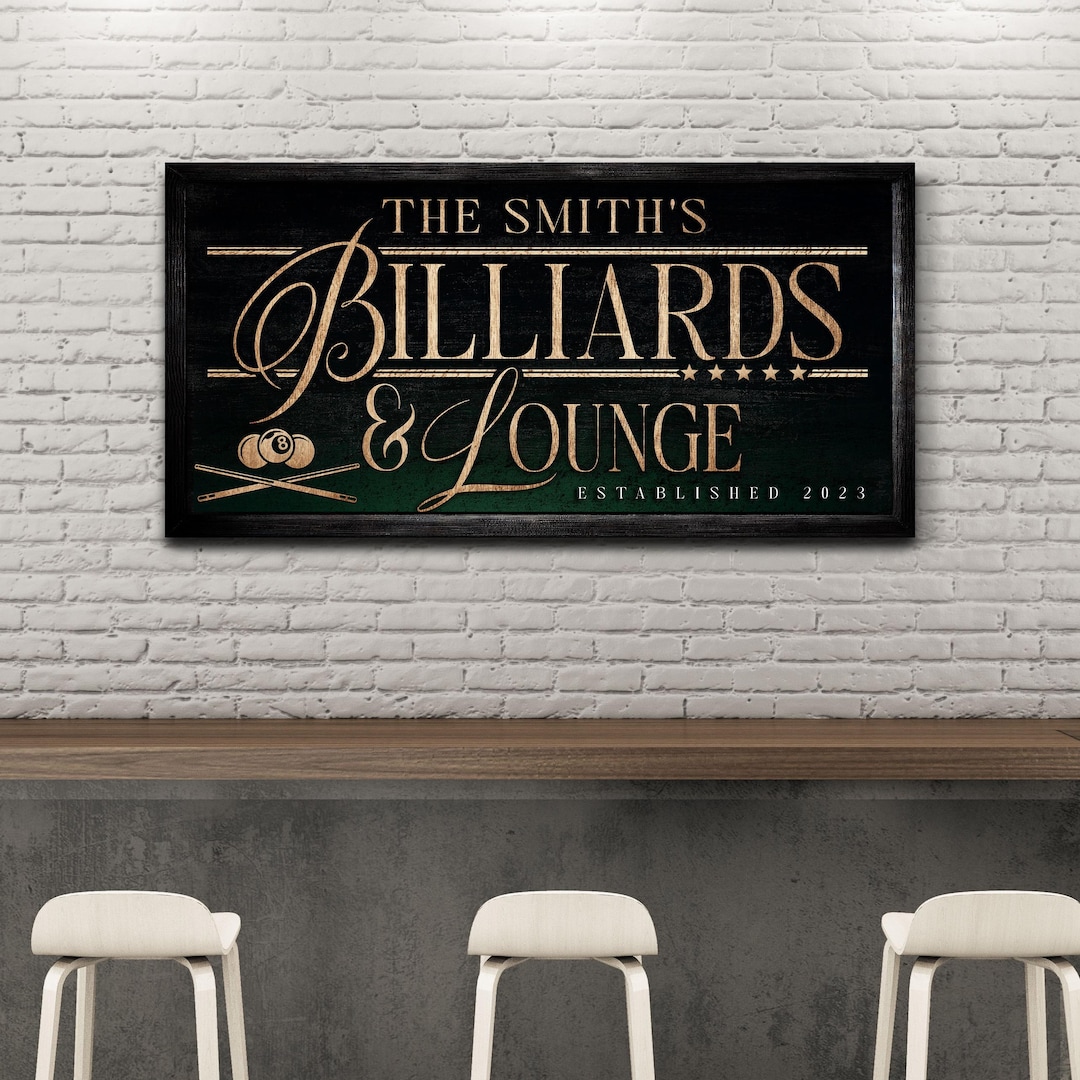 Personalized Billiards Sign, Custom Lounge Wall Decor With Family Name ...