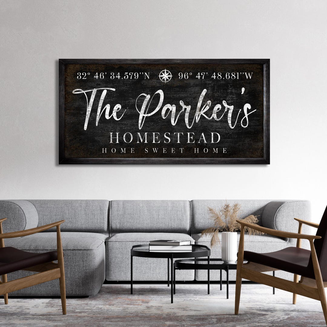 Custom Family Name Homestead Wall Art, Personalized Coordinates Home ...