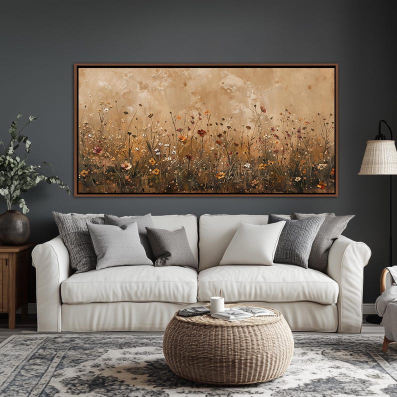 Wildflower Field Framed Wall Art, Abstract Botanical Landscape Sign ...