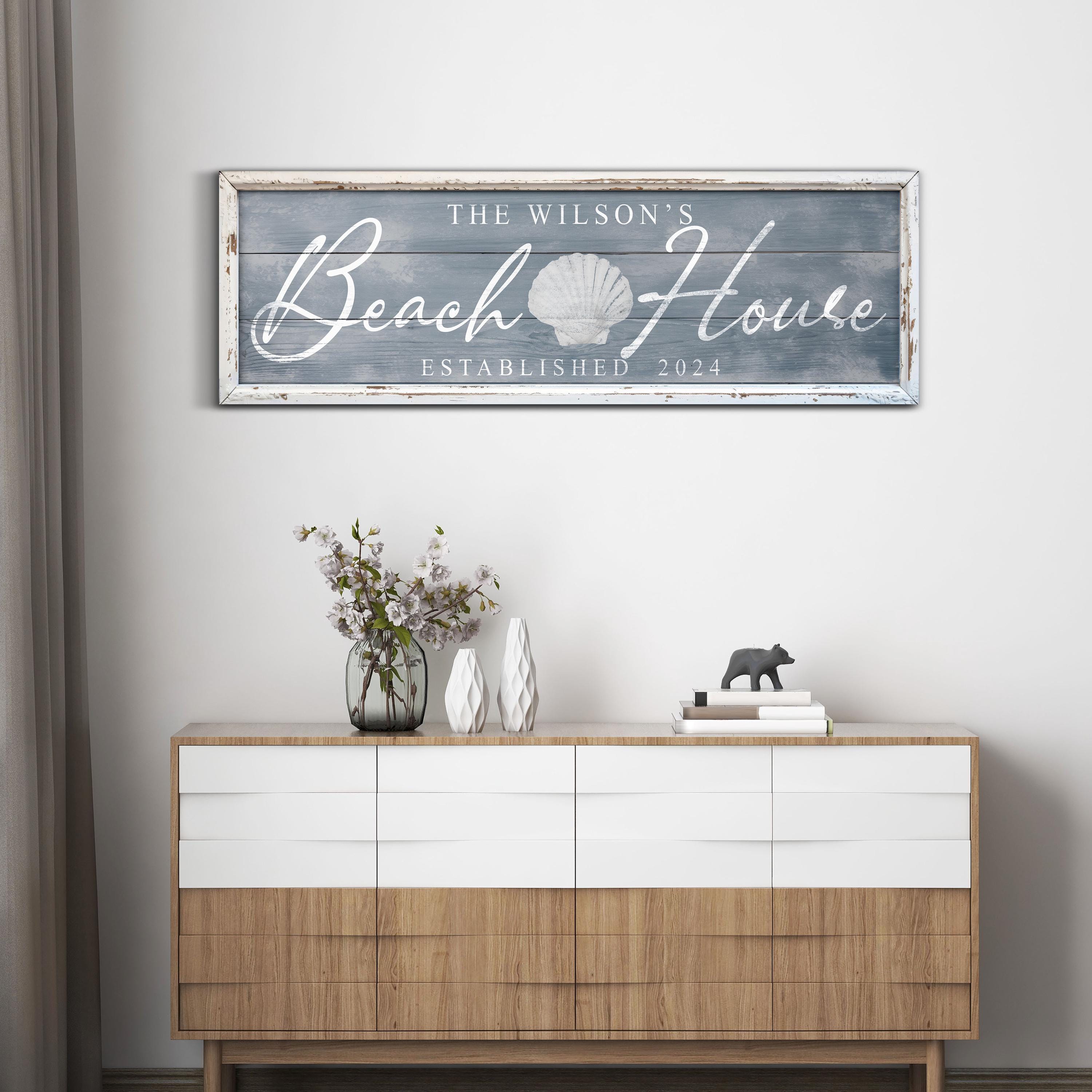 Custom Beach House Sign, Personalized Family Name Aquatic Canvas Print ...