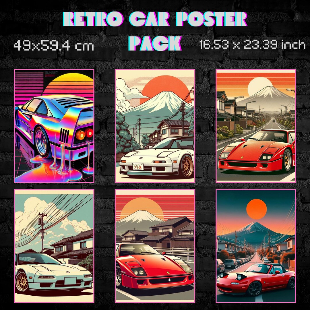Vintage Classic Car Posters From 80s and 90s Set of 11 16.53x23.39 Inch ...
