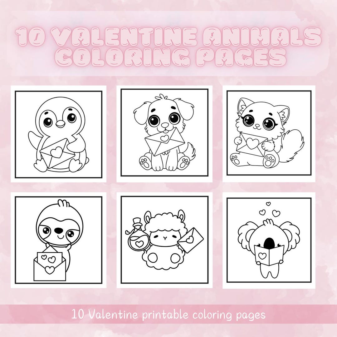 10 Valentine Coloring Pages - Etsy