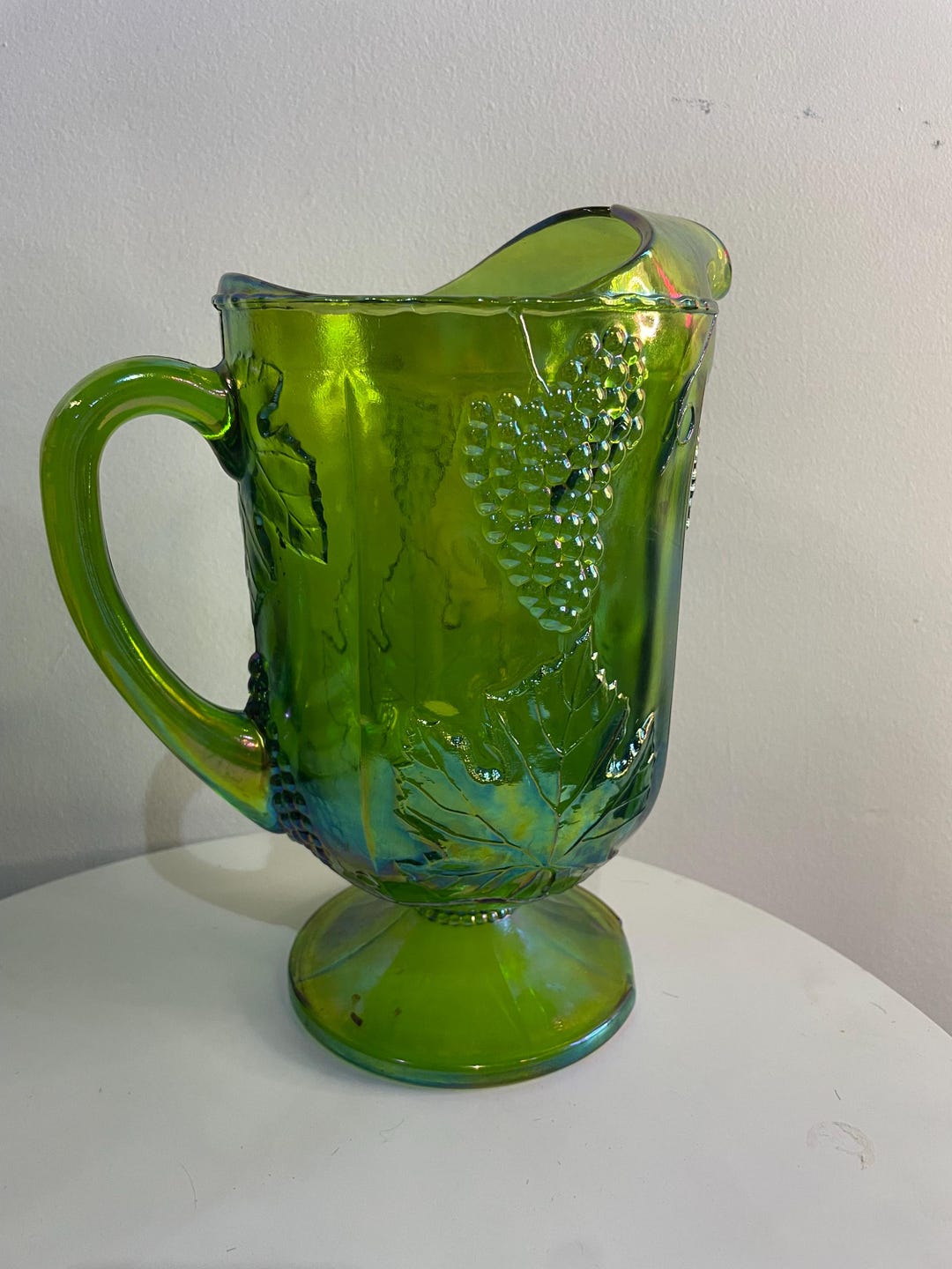 Iridescent Lime Carnival Glass Harvest Pitcher - Etsy