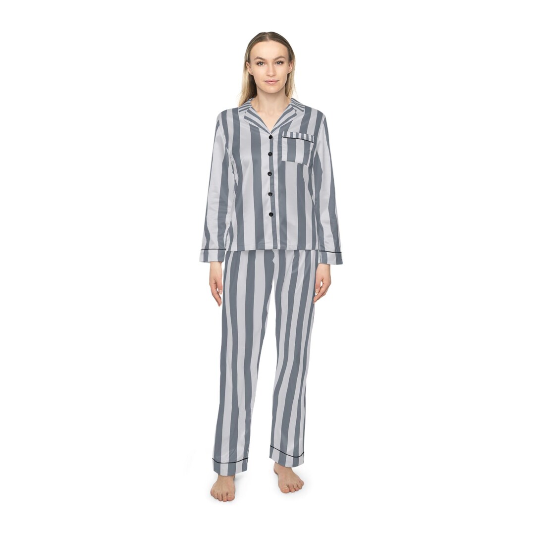 Luxury Styled Women's Striped Satin Pajamas Platinum Stripe Birthday ...