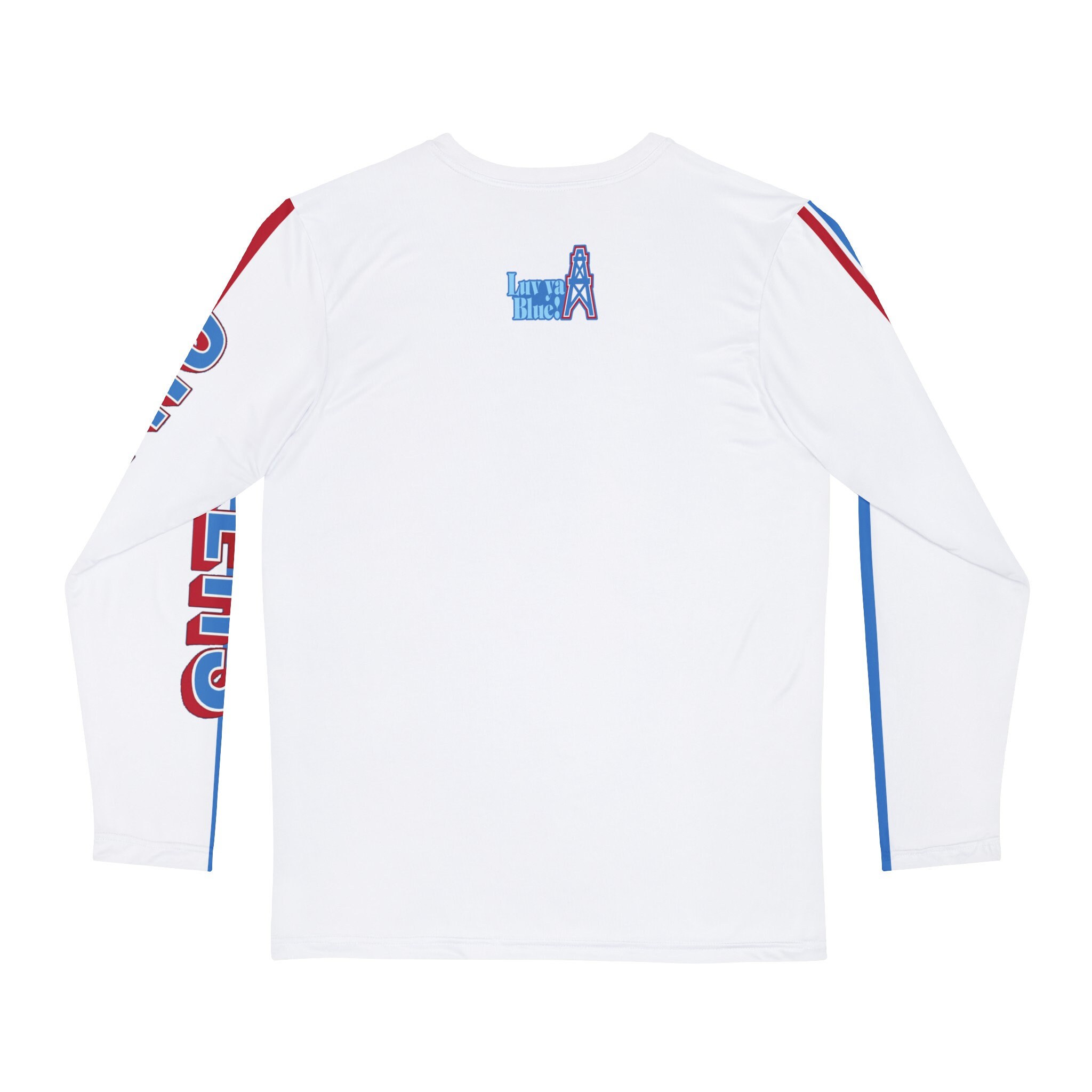 Houston Oilers Mens Long Sleeve Tee White Tee, Red Blue Sleeve Stripes ...
