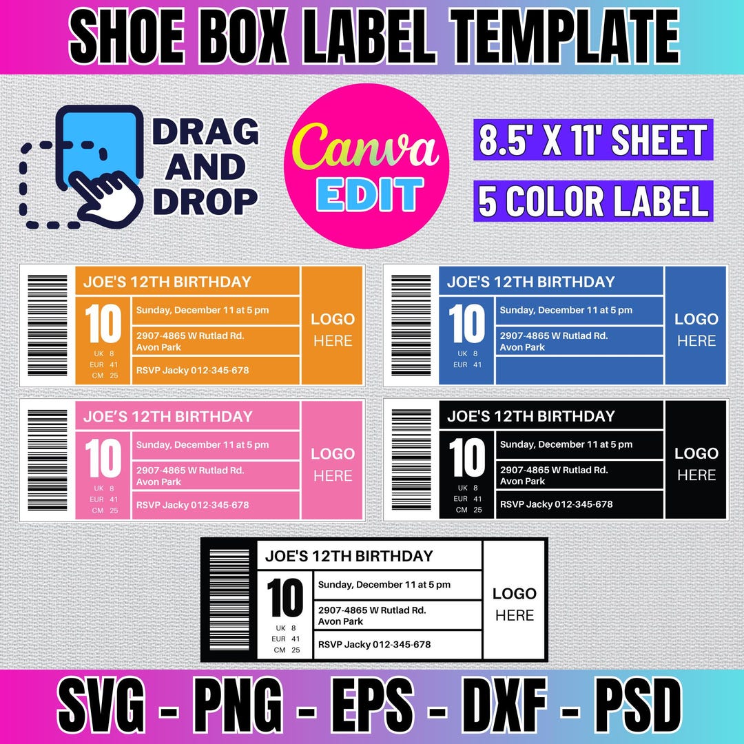 Shoe Box Label Template, Shoe Box Label Svg, Label Template Svg, Label ...