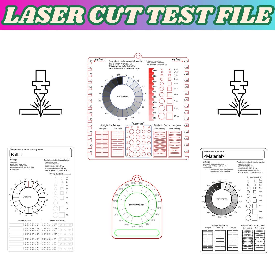 Laser Test File, Laser Cut Files, Lightburn Test File, Glowforge Test ...
