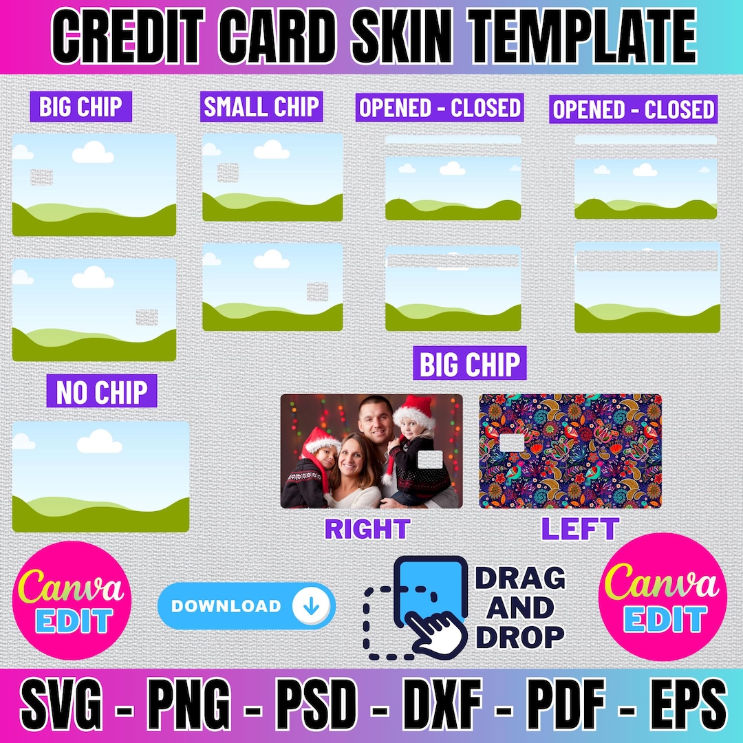 Credit Card Skin Template Canva, Debit Credit Card Template Svg, Credit ...