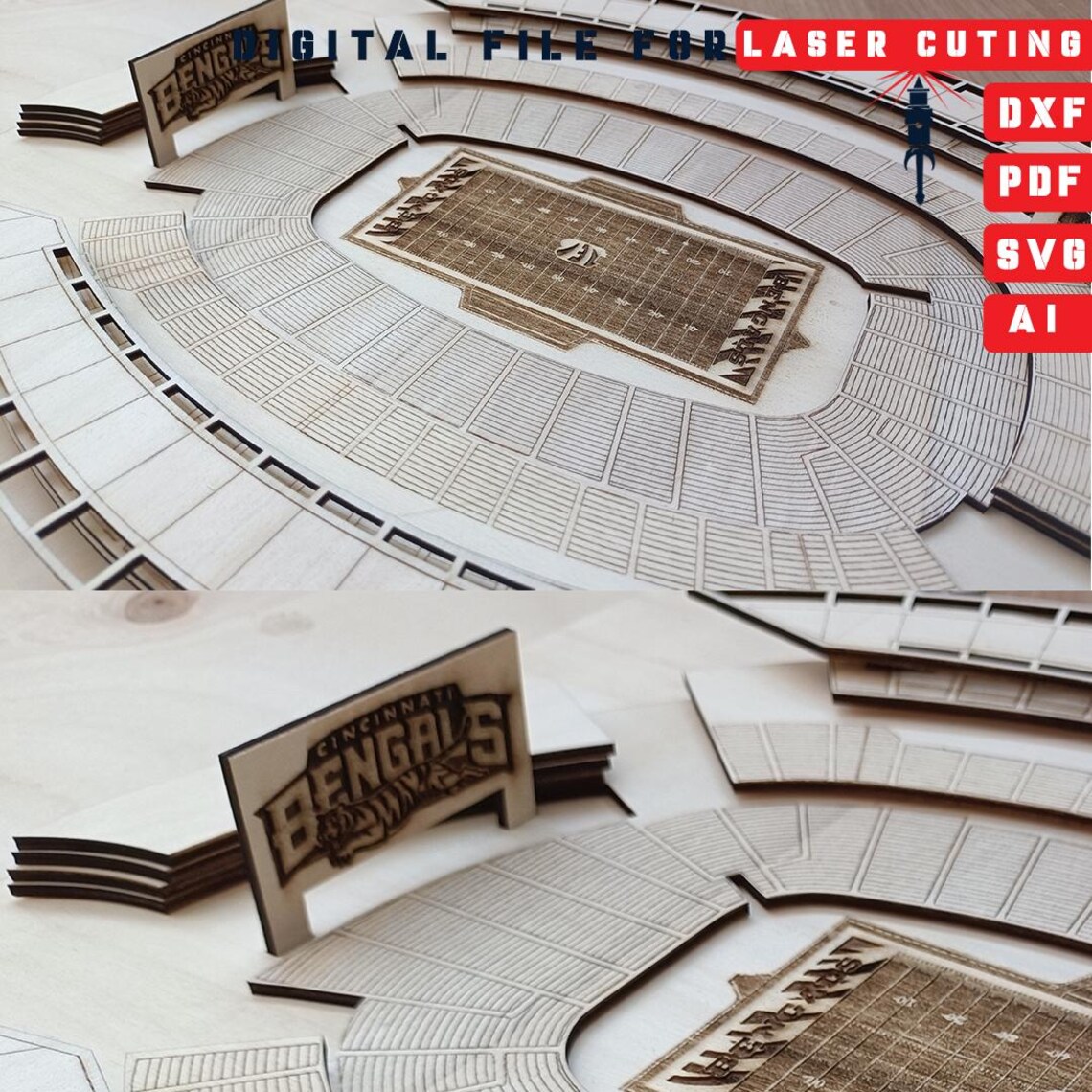 3D Football Stadium Laser Cut Files: 5-stadium Bundle (SVG DXF PDF) - Etsy
