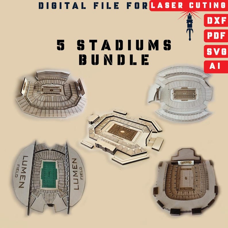 3D Football Stadium Laser Cut Files: 5-stadium Bundle (SVG DXF PDF) - Etsy