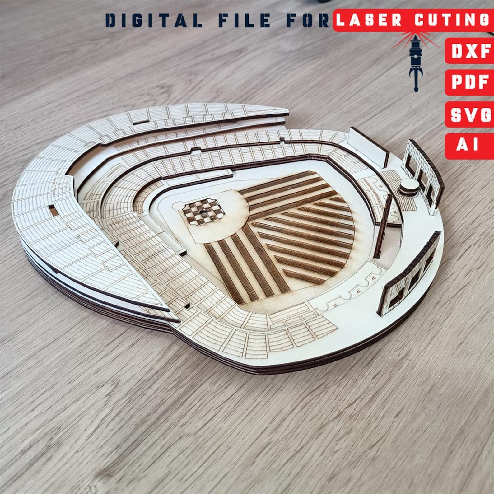 Kauffman Stadium Laser Cut File | SVG DXF PDF Ai | Multilayer 3D ...