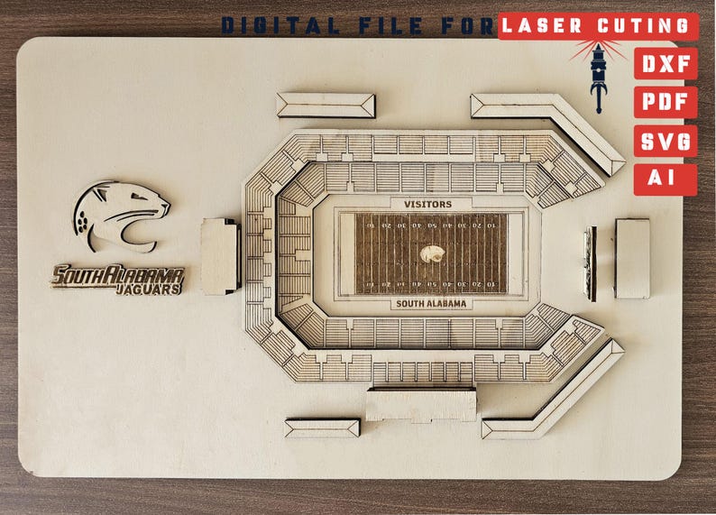 South Alabama Football Stadium Laser Cut File: 3D Multilayer Design ...