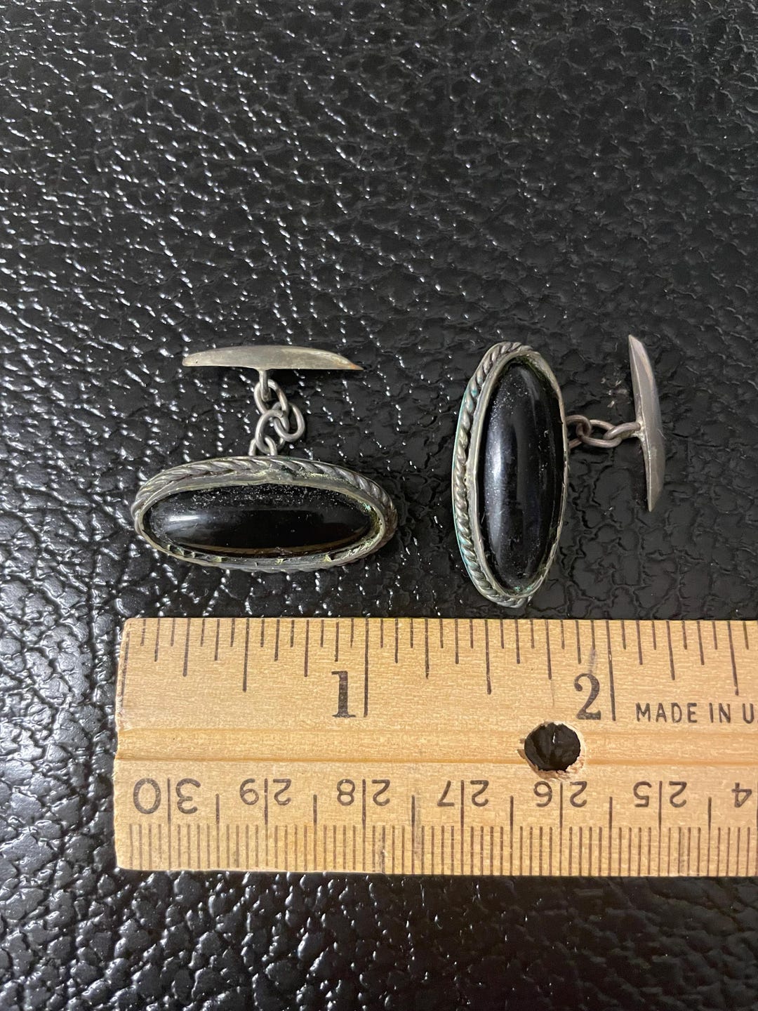Large Vintage Onyx and Sterling Cufflinks With Chain Connector - Etsy