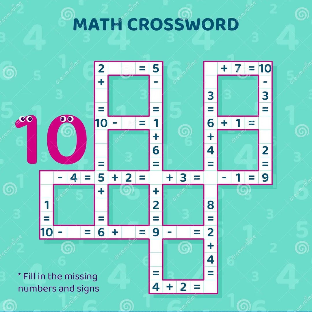 Set of 10 Printable Math Crossword Worksheets With Solutions - Etsy