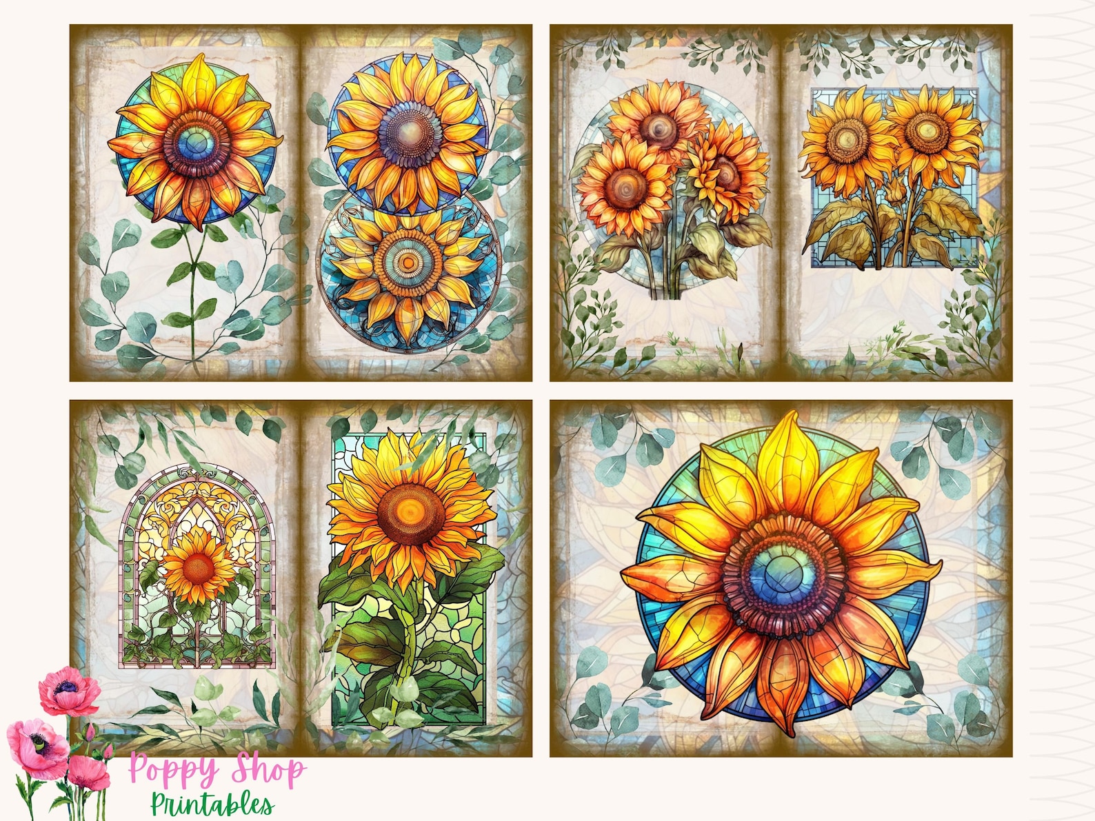 Stained Glass Sunflower Journal Pages, Junk Journal, Printable Pages ...