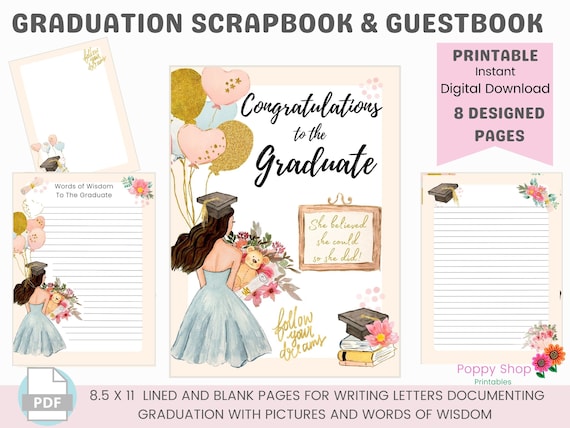 Graduation Guest book, Graduation Scrapbook, Printable, PDF, Words Of ...