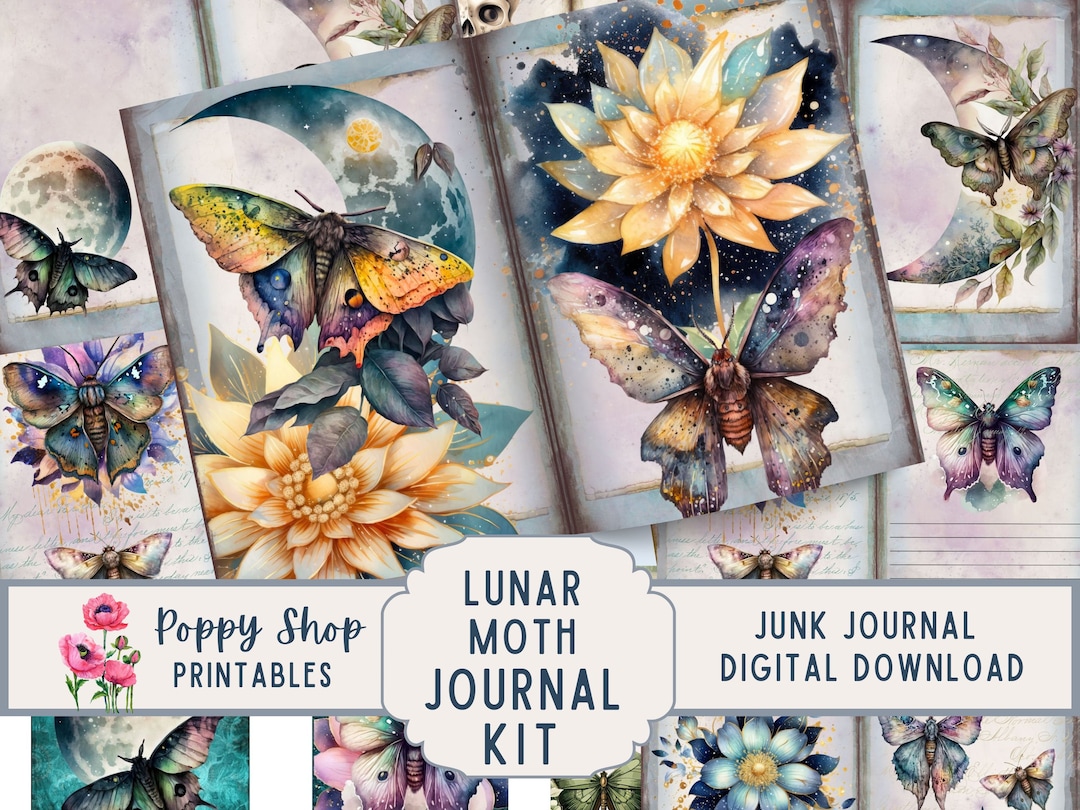 Lunar Moth Journal Pages, Printable Journal Pages, Lined Journal Pages ...