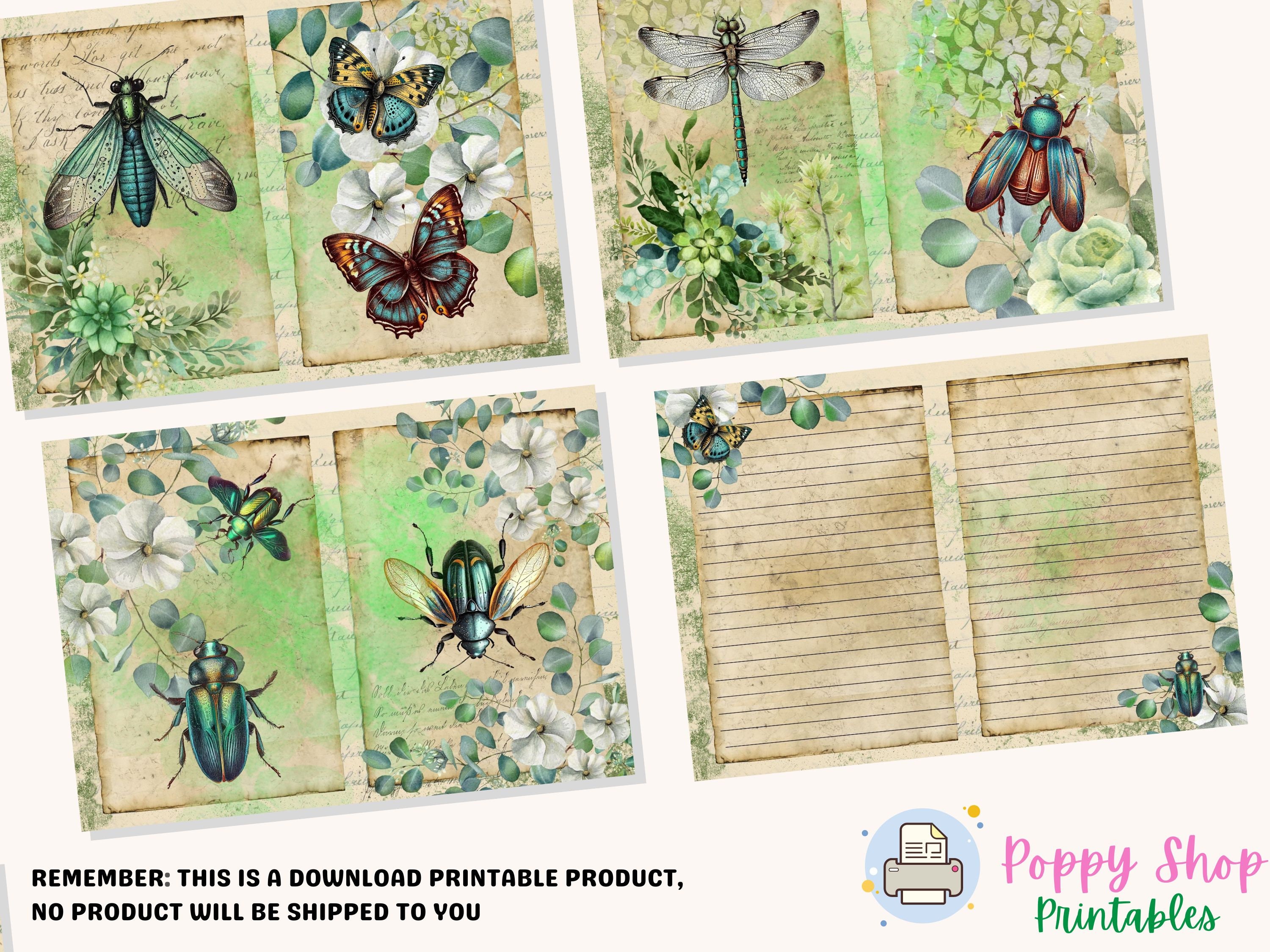 Junk Journal Pages Garden Bugs Vintage Junk Journal Shabby - Etsy