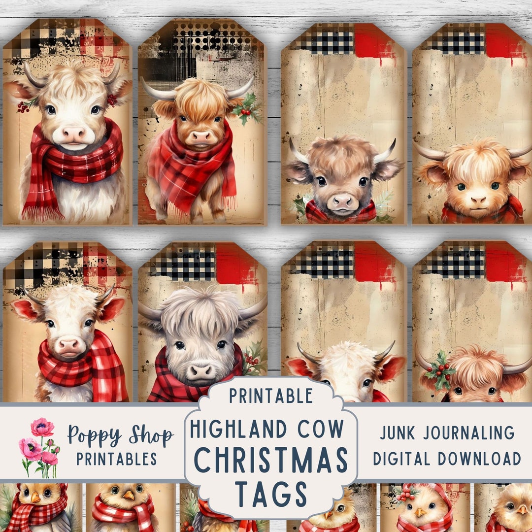 Christmas Highland Cow Gift Tags, Country, Farm, Highland Cow, DIY ...