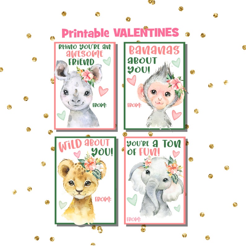 Safari Animal Valentines Day Cards Animal Valentine - Etsy