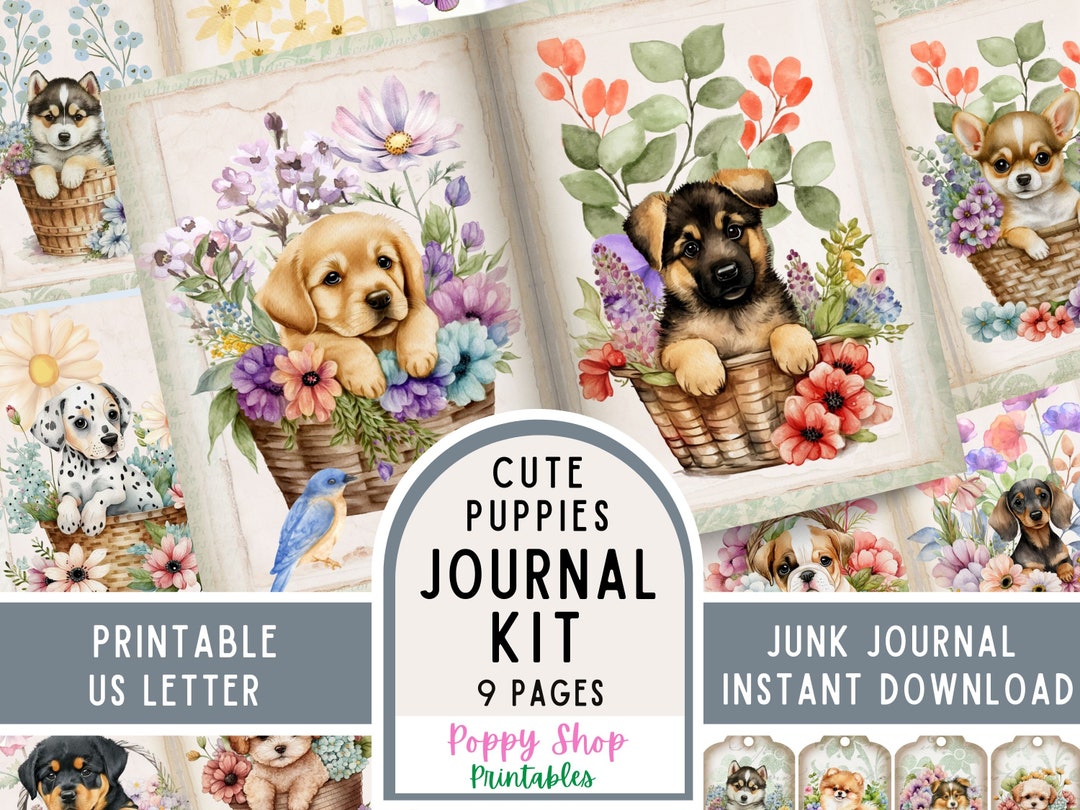 Dog Junk Journal Kit, Floral, Junk Journal, Junk Journal Pages, Dog ...