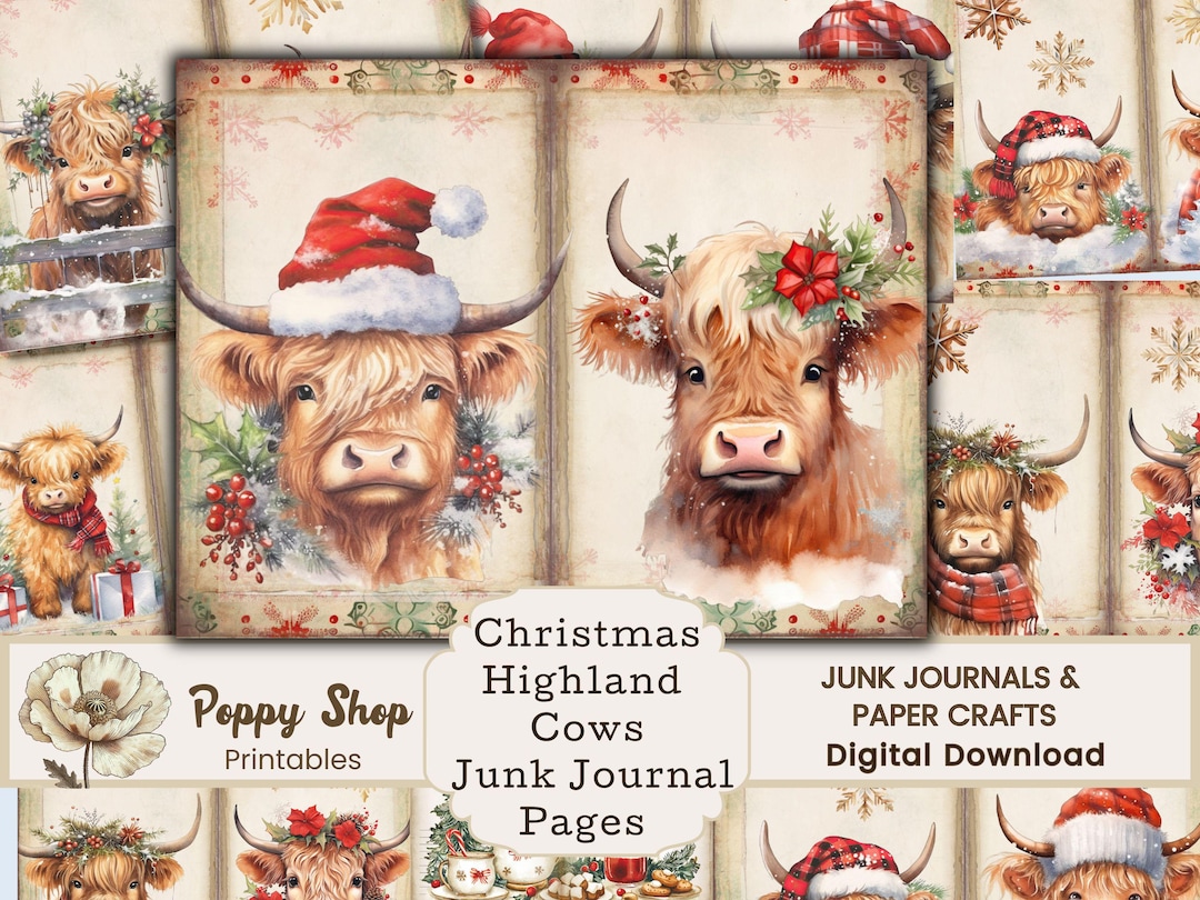Highland Cow Christmas Junk Journal Kit, Highland Cow, Country ...