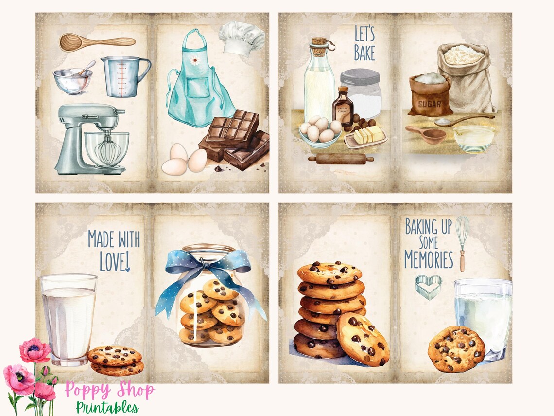 Milk and Cookies, Junk Journal Kit, Recipe, Baking, Chocolate Chip ...
