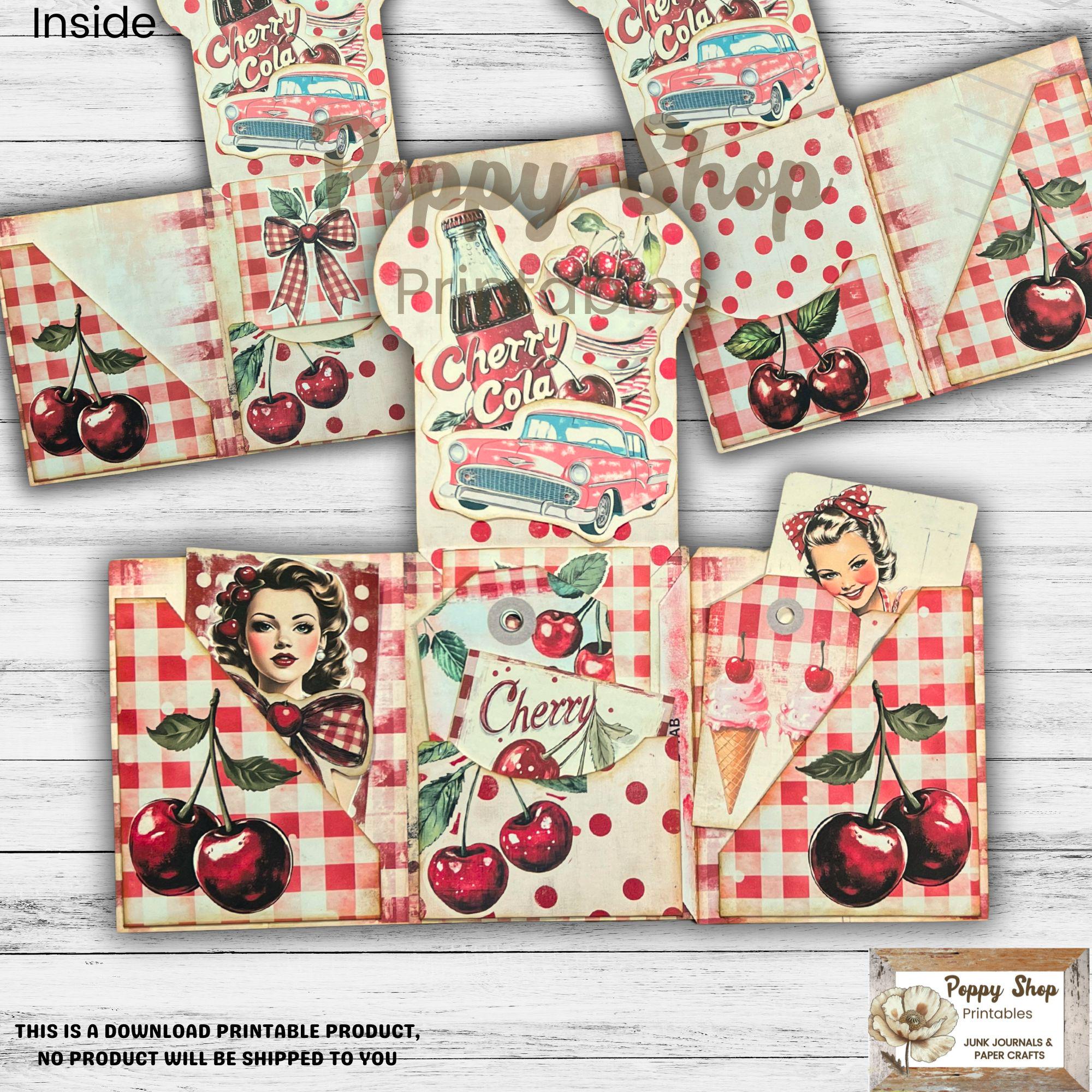 Cherry Folio, Printable Folio Kit, Cherries Junk Journal Folio, Retro ...
