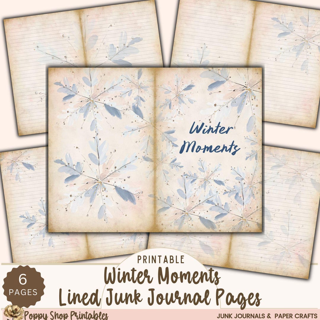 Winter Lined Junk Journal Pages Kit, Snowflake Journaling Paper ...