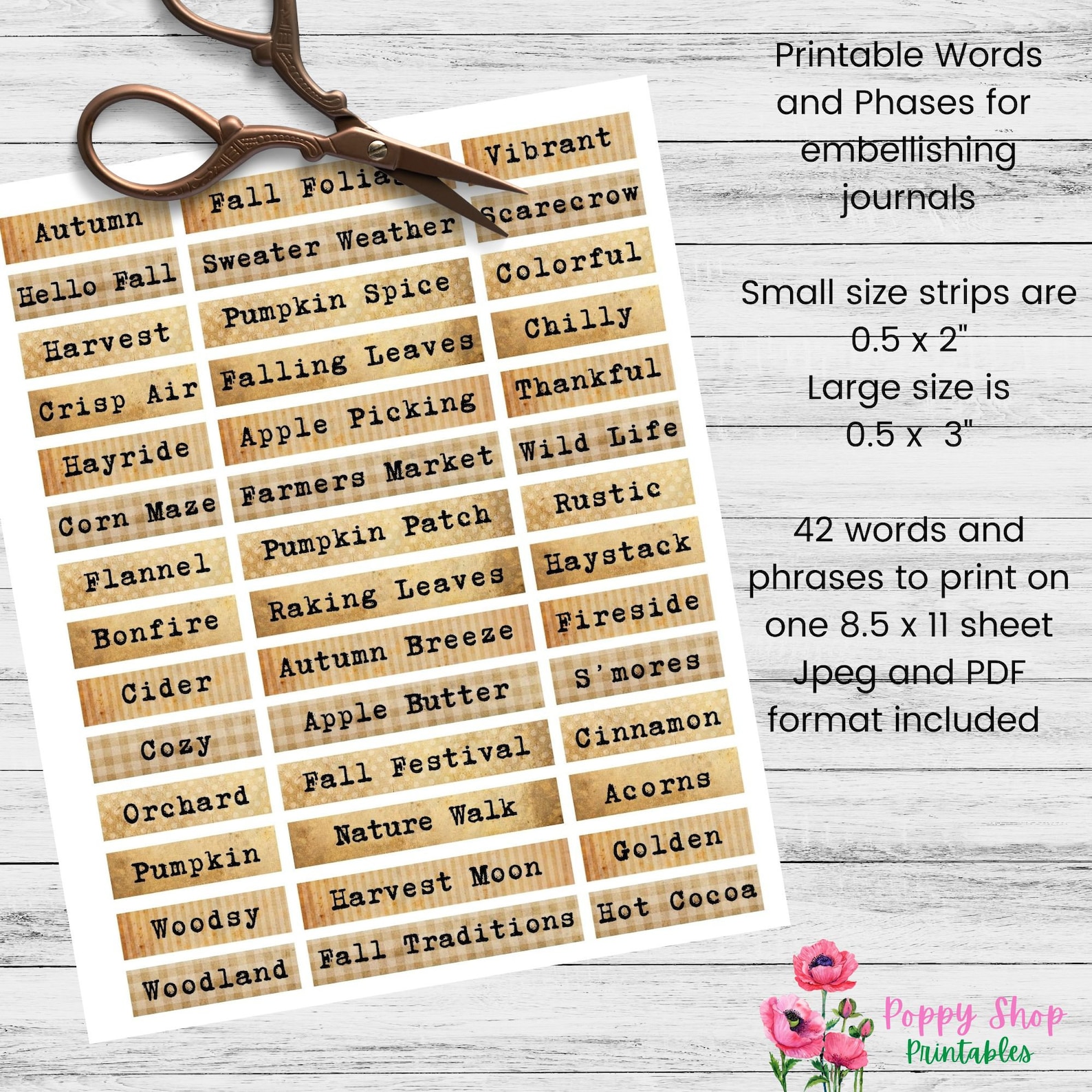 Fall and Autumn Word Strips and Phrases, Junk Journal Word Labels ...