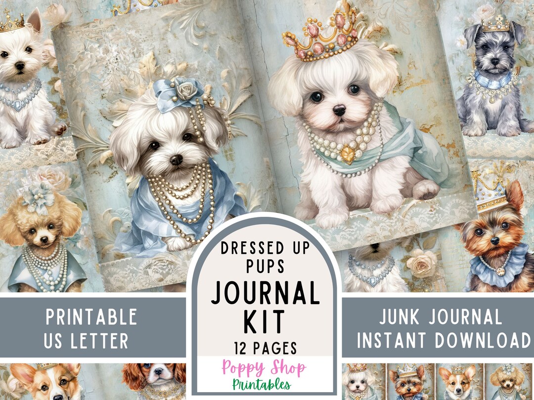 Puppy, Junk Journal Kit, Vintage, Shabby, Dogs, Cute, Journal Pages ...