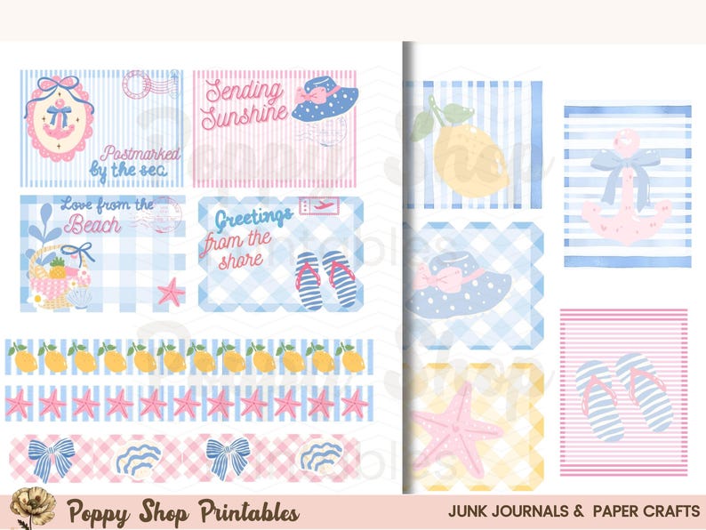 Preppy Beach Coquette Journaling Kit, Printable Beach Ephemera & Pages ...