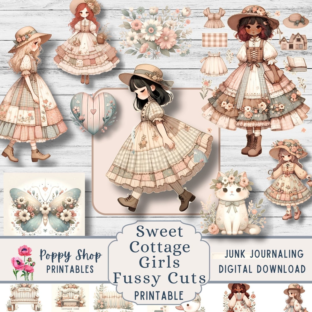 Fussy Cut Girls, Vintage, Cottage Girls, Fussy Cut Printable, Little ...