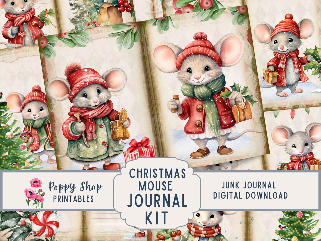 Christmas Mouse Junk Journal Kit, Christmas Junk Journal. Vintage ...