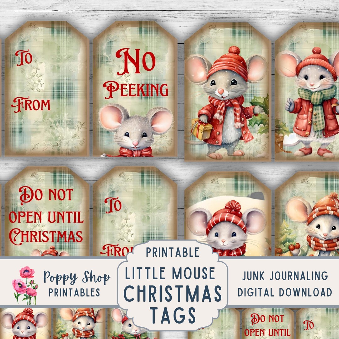 Christmas Mouse Gift Tags, Printable Gift Tags, DIY, Christmas, Tag ...