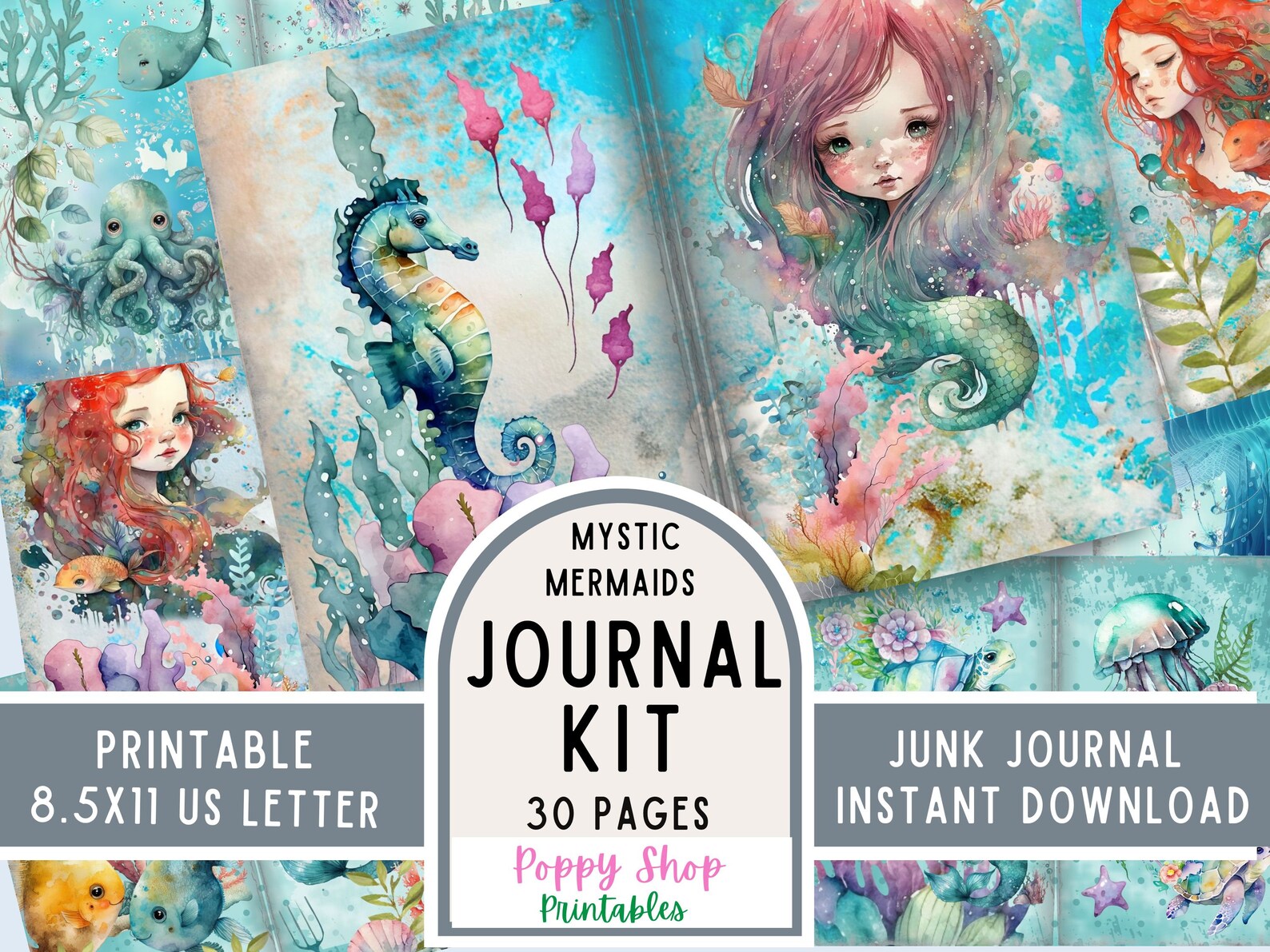 Mermaid Junk Journal Kit, Mermaid Printable Junk Journal, Printable ...