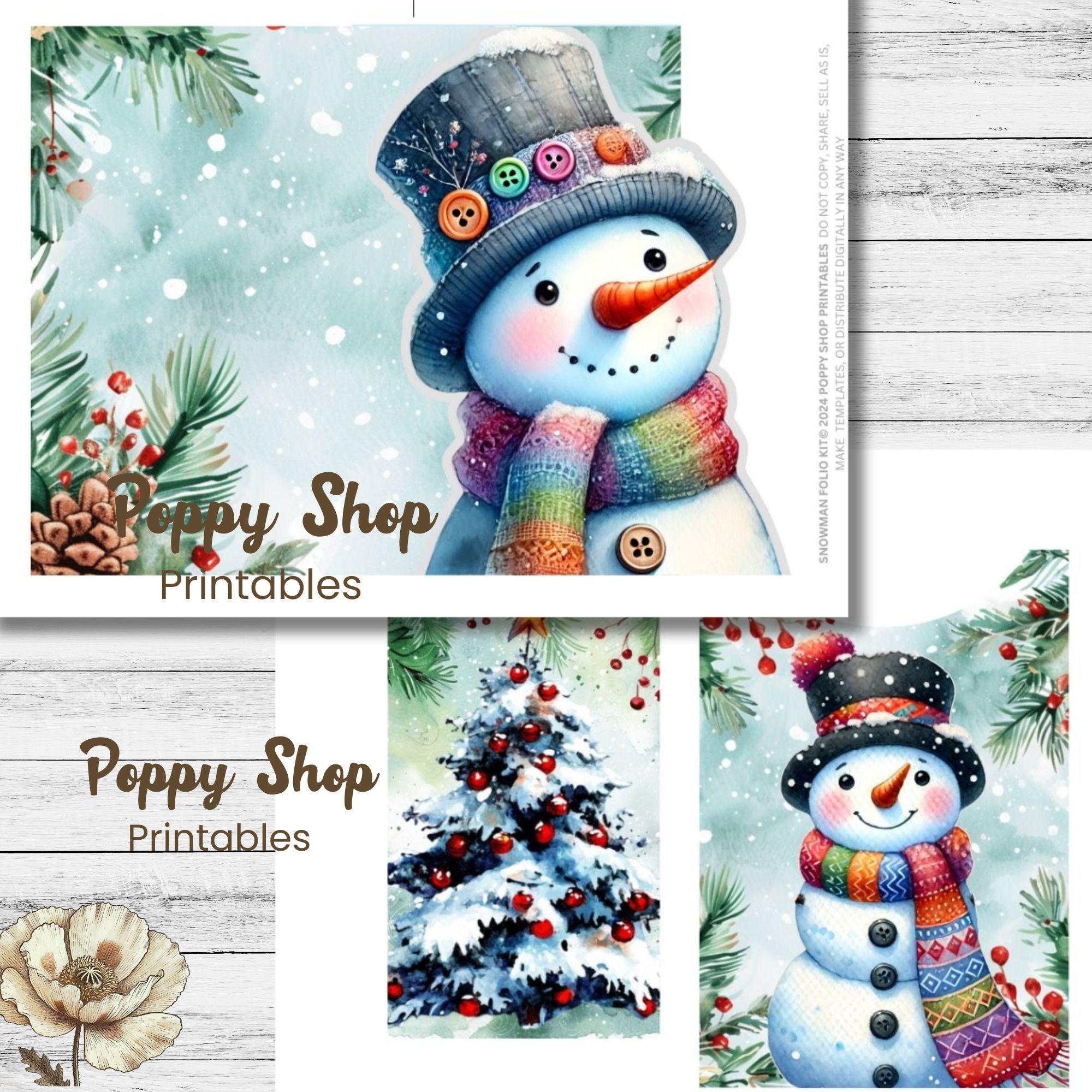 Snowman Card Pocket Folio, Printable Folio Kit, Snowman, Winter, Junk ...