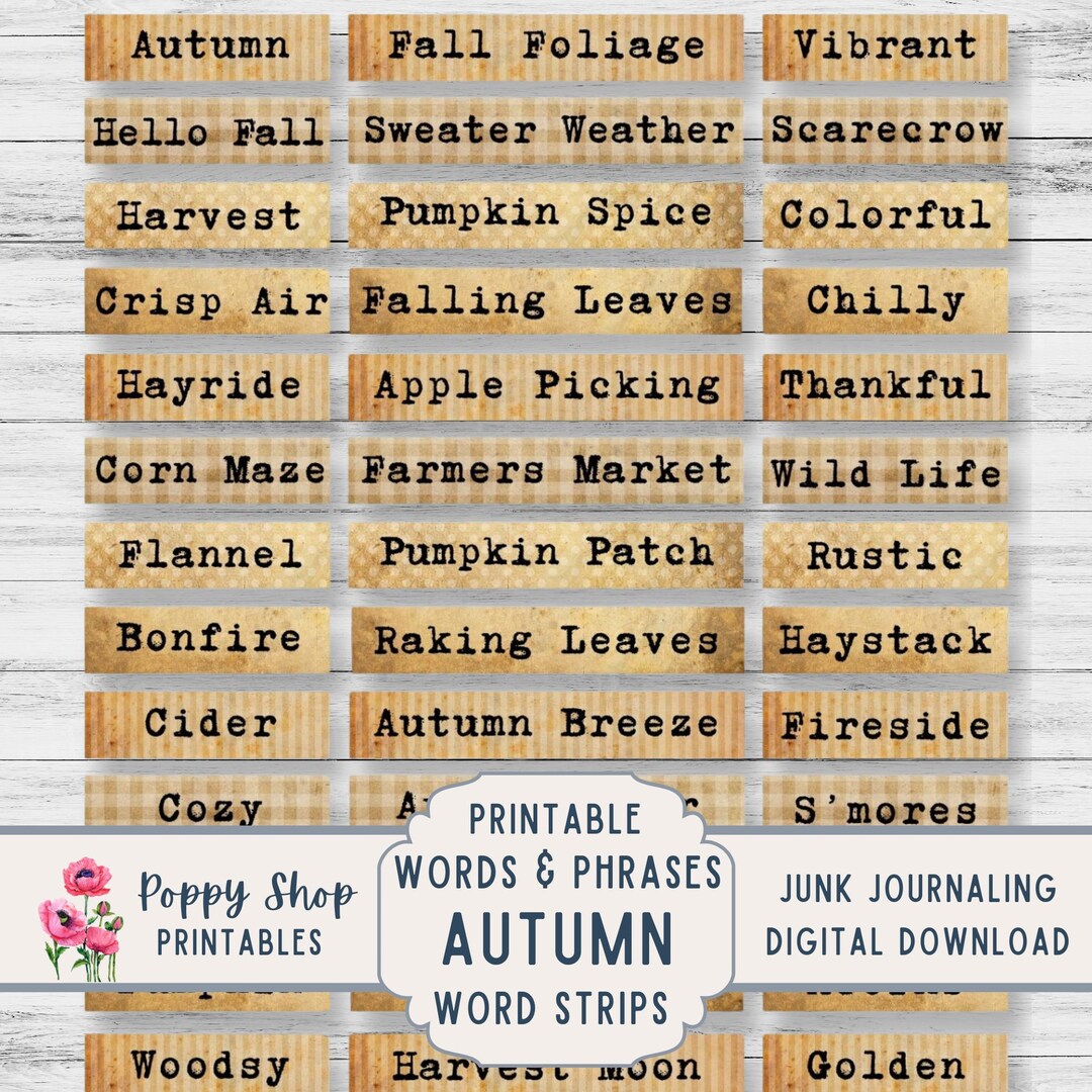 Fall and Autumn Word Strips and Phrases, Junk Journal Word Labels ...